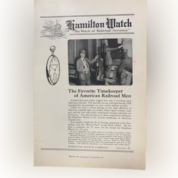 Hamilton | Accents | Vintage 922 Hamilton Watch Favorite Timekeeper Ad ...